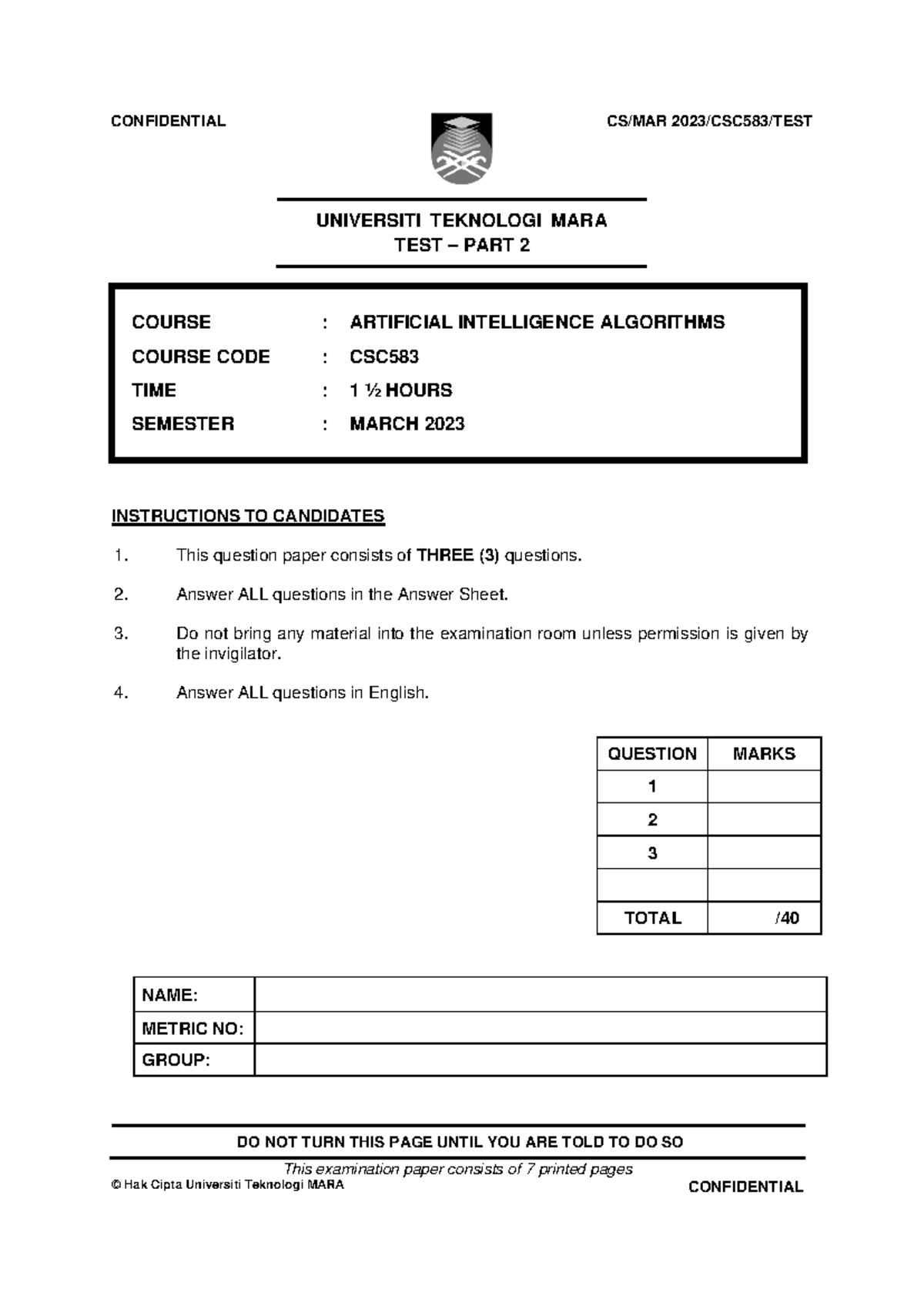 C06-2 Test (Part B)-Question-March 2023 - DO NOT TURN THIS PAGE UNTIL ...