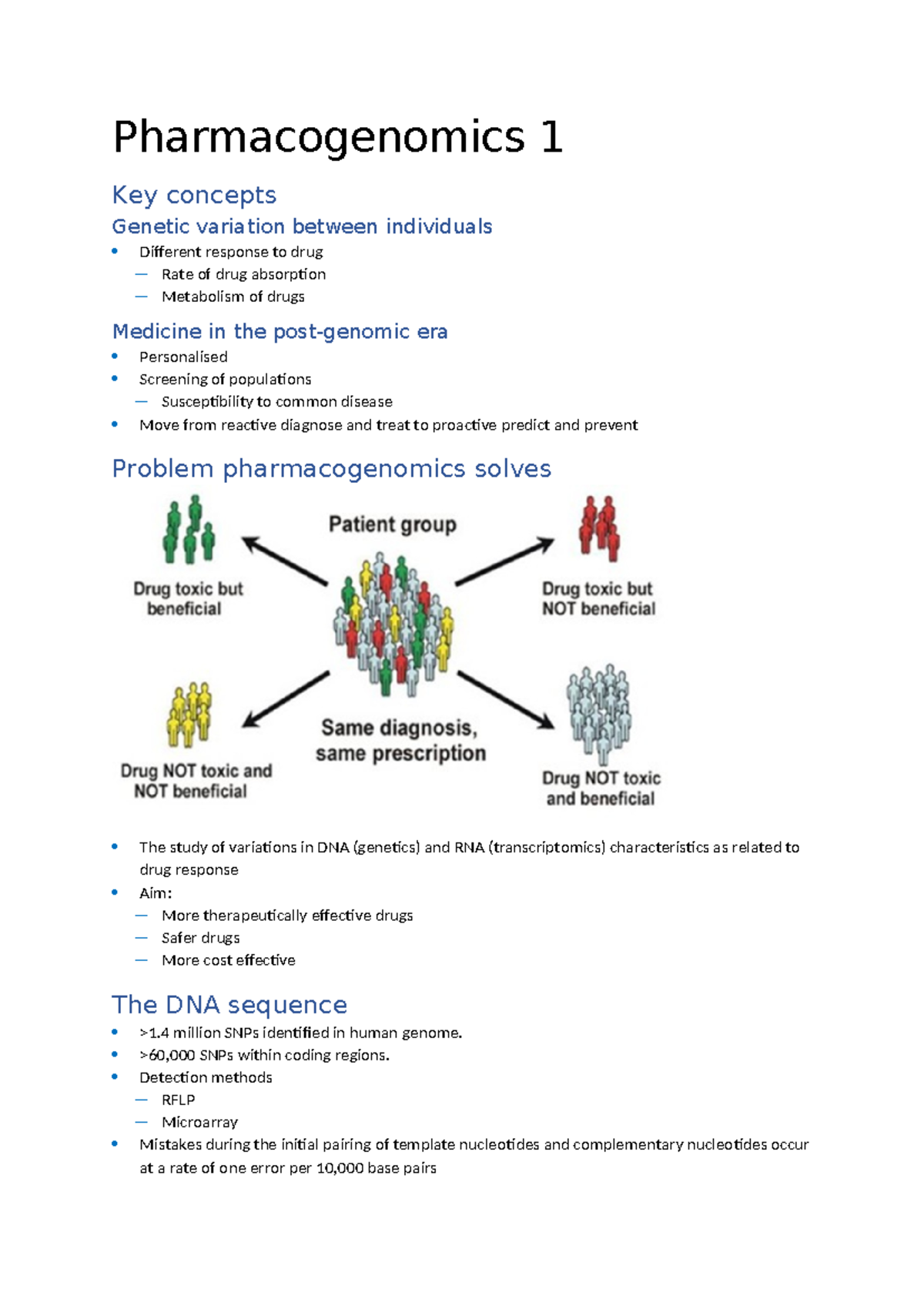 Notes 12 - Pharmacogenomics - Pharmacogenomics 1 Key concepts Genetic ...