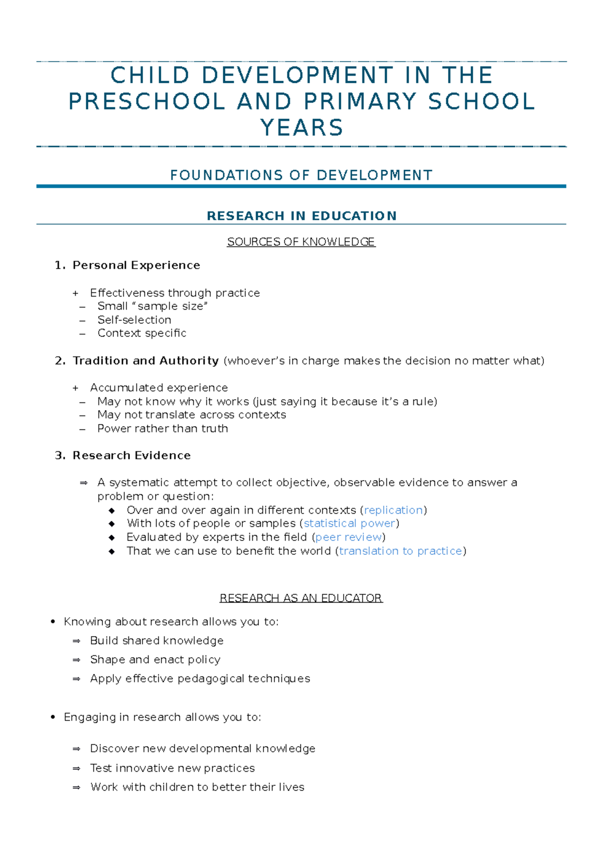 Child Development in the Preschool and Primary School Years Notes ...