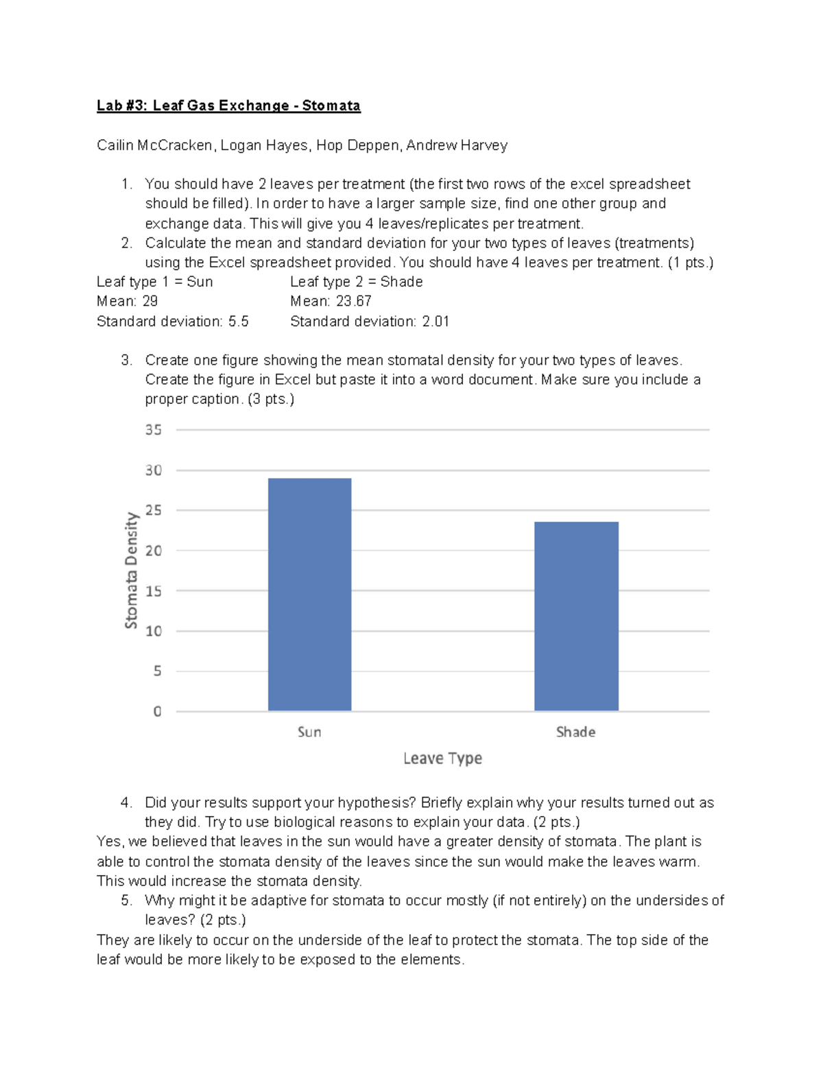 Lab #3 Leaf Gas Exchange - Lab #3: Leaf Gas Exchange - Stomata Cailin ...