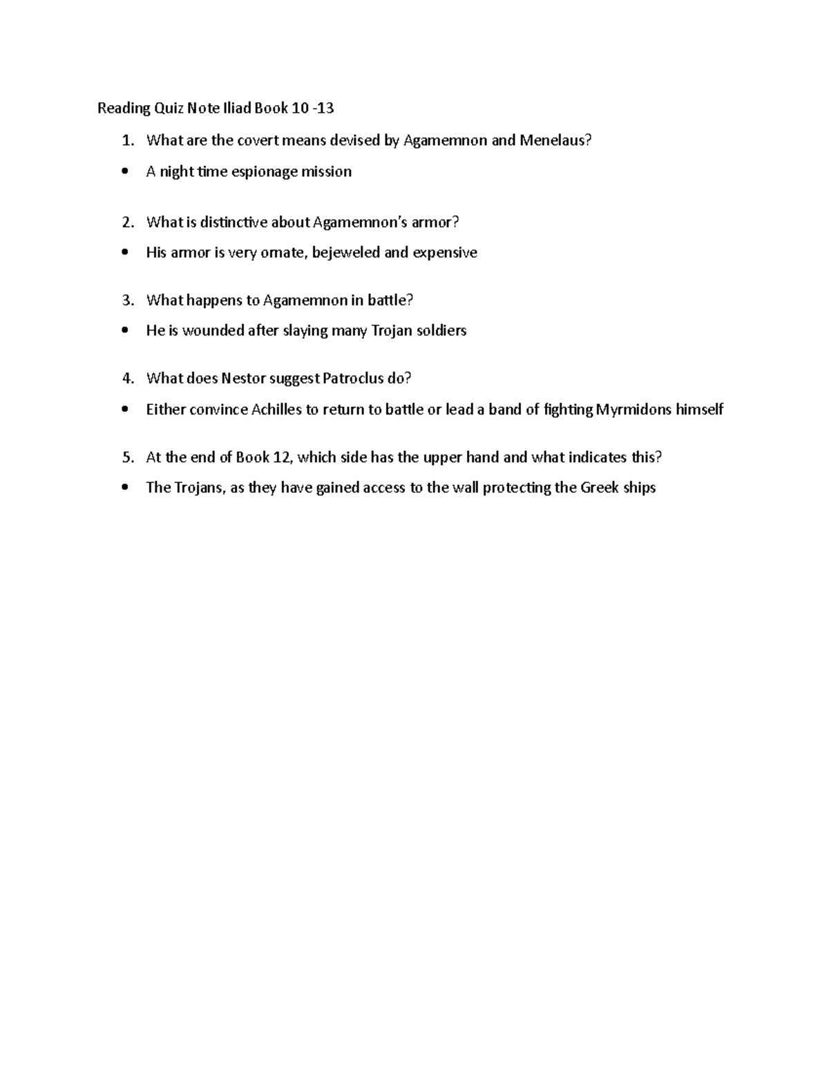 #2 Reading Quiz Note Iliad 10-13 - Reading Quiz Note Iliad Book 10 - 1 ...