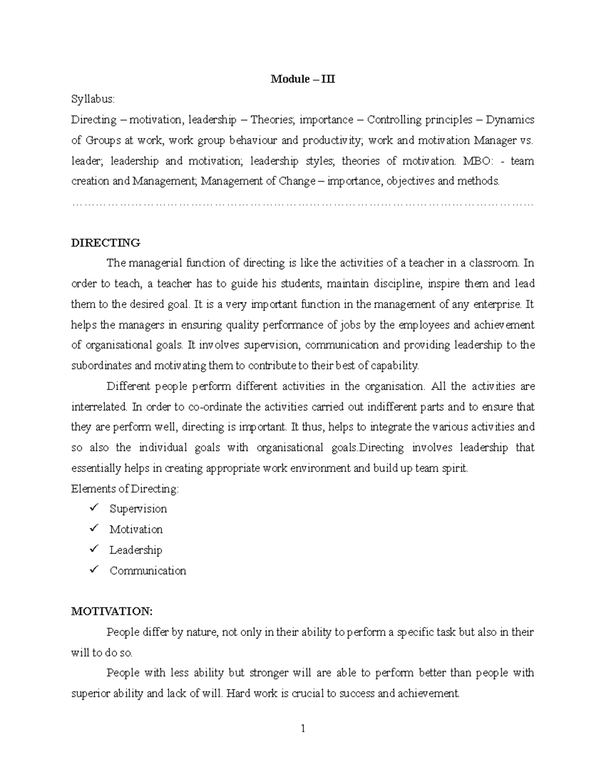 MTBE Module 3 - management theory notes - Module – III Syllabus ...