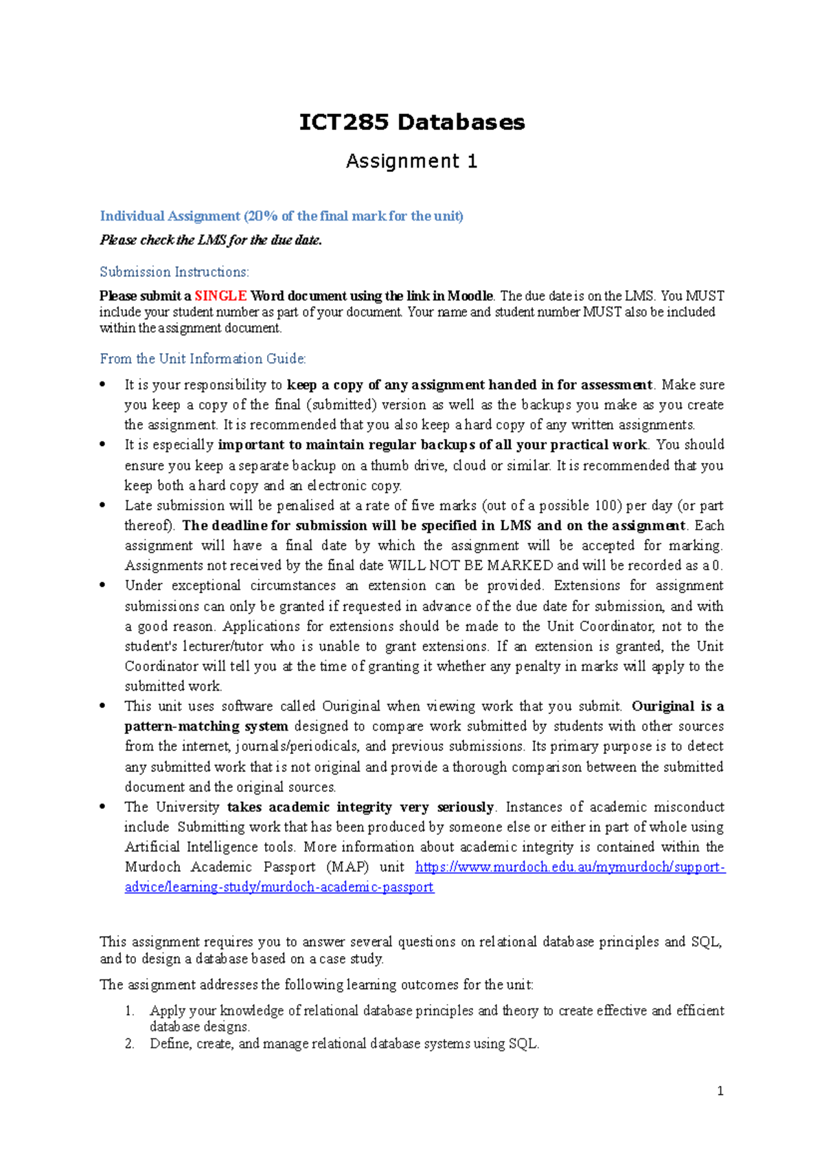 ICT285 Assignment 1 - test - ICT285 Databases Assignment 1 Individual ...