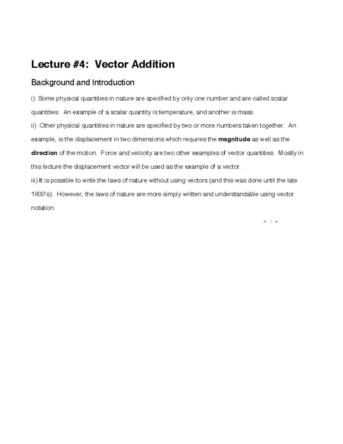 4Vector Addition - Lecture #4: Vector Addition Background and ...