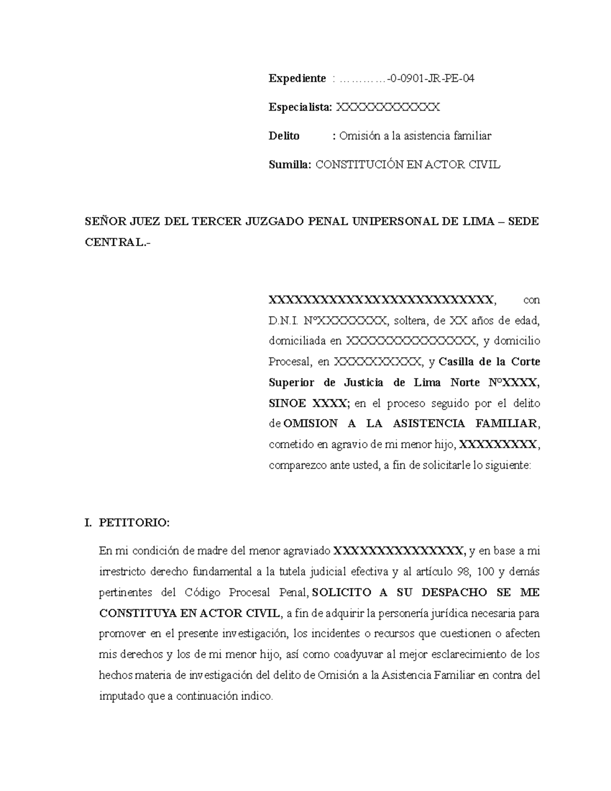 Modelo DE Actor Civil - nnnn - Expediente : ............-0-0901-JR-PE ...