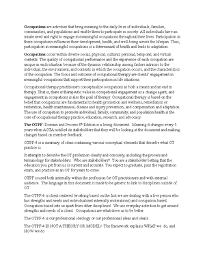 OTPF-4 - OTPF-4 Review of Domain and Process - Occupations are ...