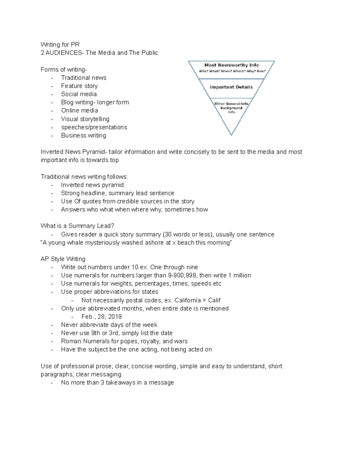 PR 100 Chapter 9- Writing for PR - Writing for PR 2 AUDIENCES- The Media and The Public Forms of ...
