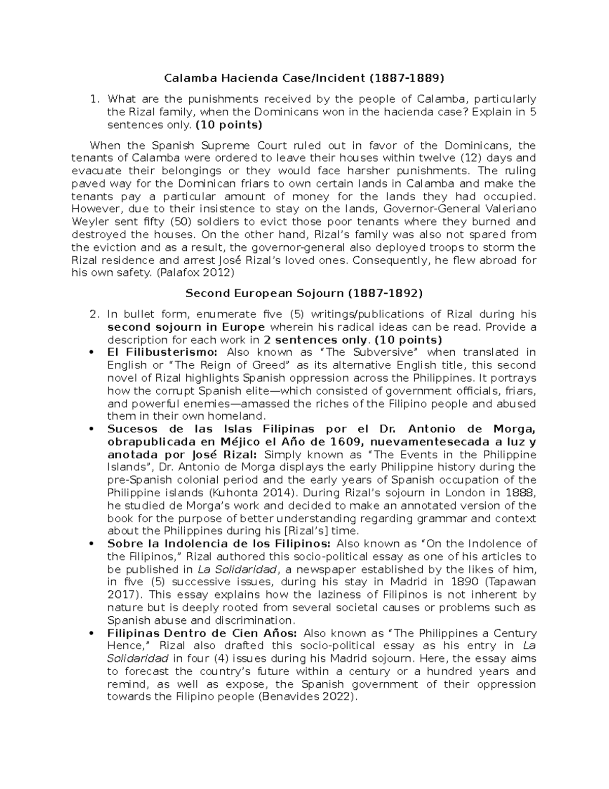 Rizal-Output - assignment - Calamba Hacienda Case/Incident (1887-1889 ...