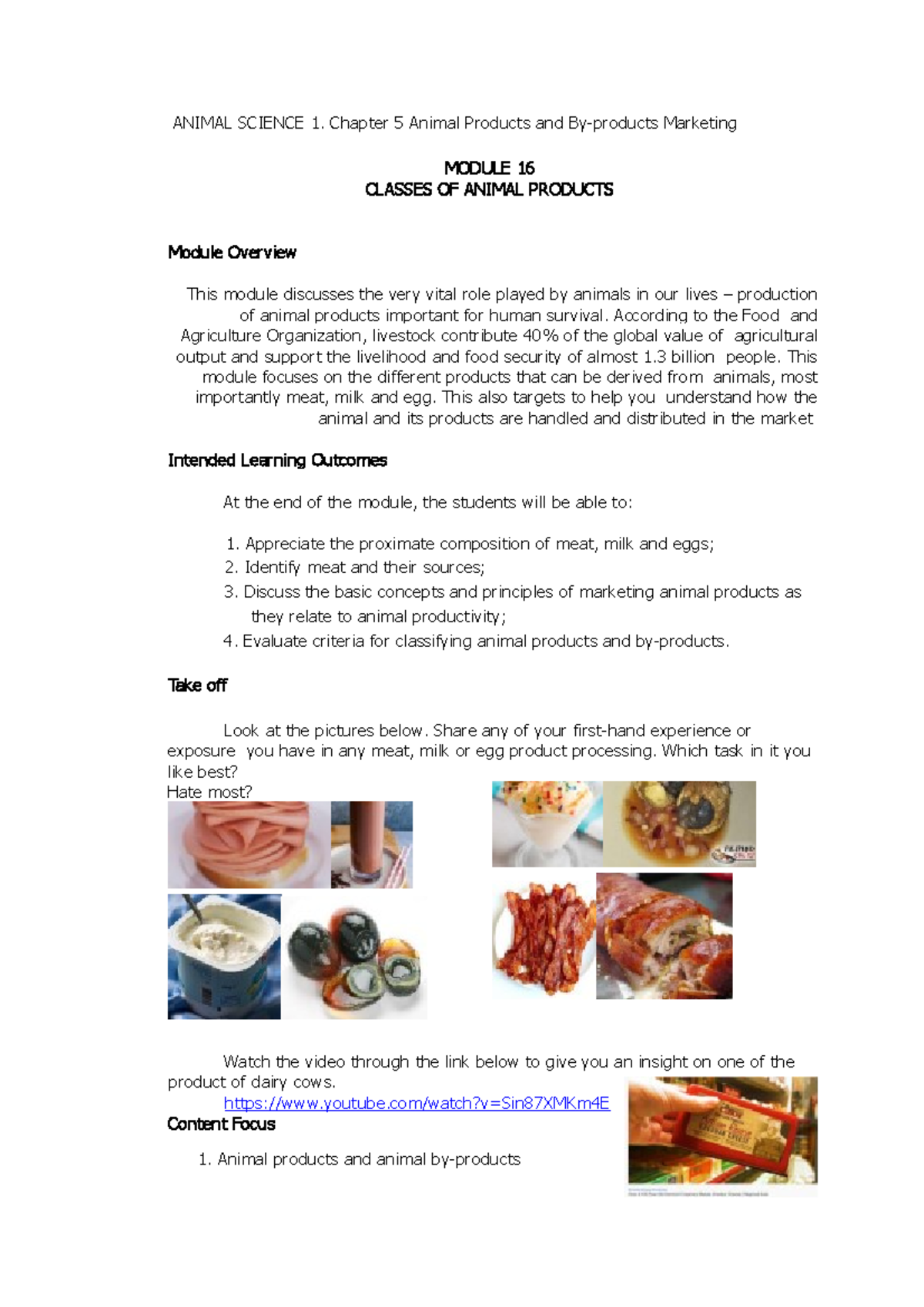 Classes OF Animal Products - ANIMAL SCIENCE 1. Chapter 5 Animal ...