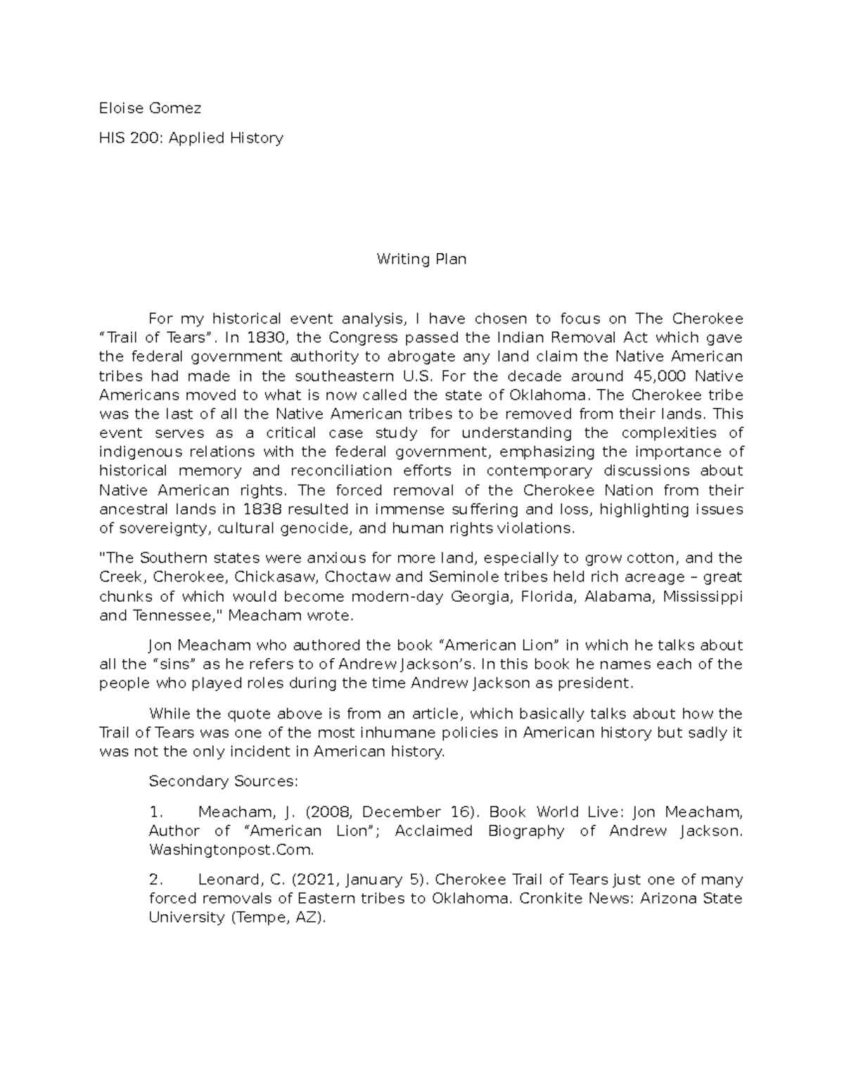 Writing Plan 4 Week - Eloise Gomez HIS 200: Applied History Writing ...