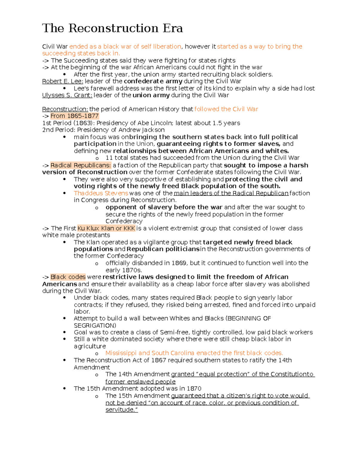 The Reconstruction Era - The Reconstruction Era Civil War ended as a ...