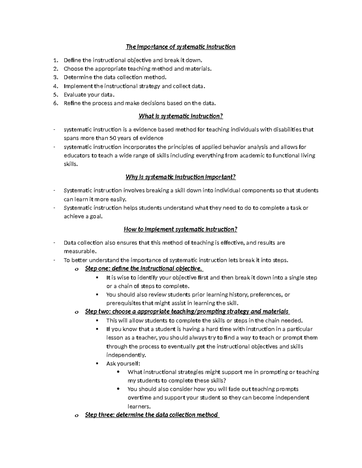 The importance of systematic instruction - Choose the appropriate ...
