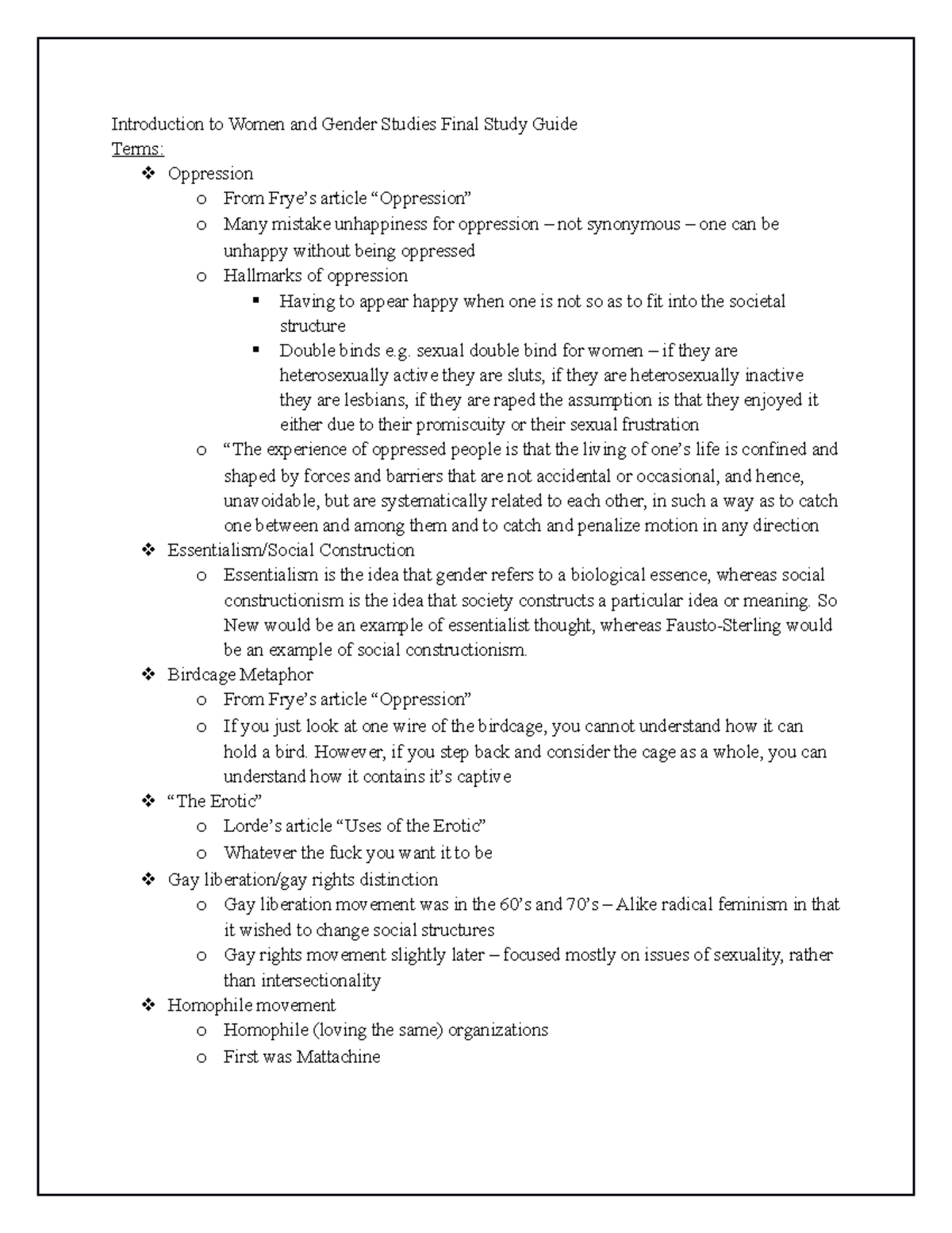 Women Gender Studies Test 2Study Guide - Introduction to Women and ...