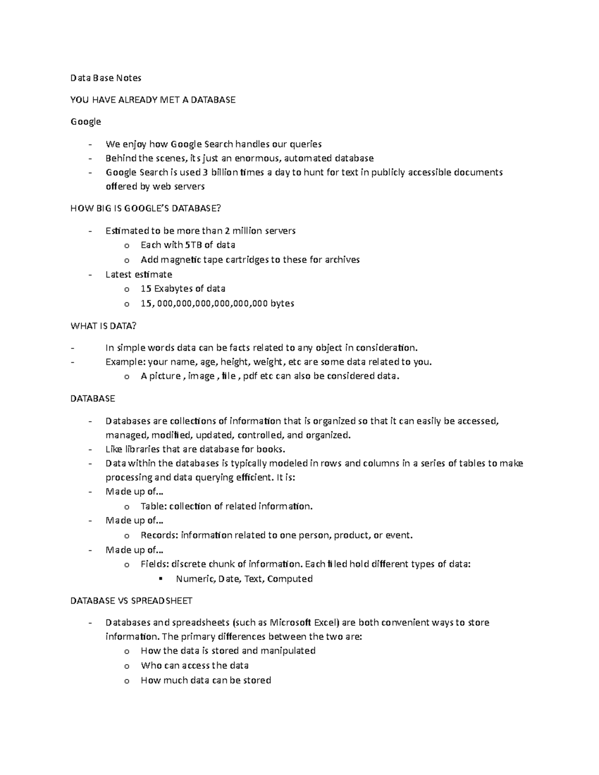 Database notes - Professor Mahsa Amini-Tareh - Data Base Notes YOU HAVE ...