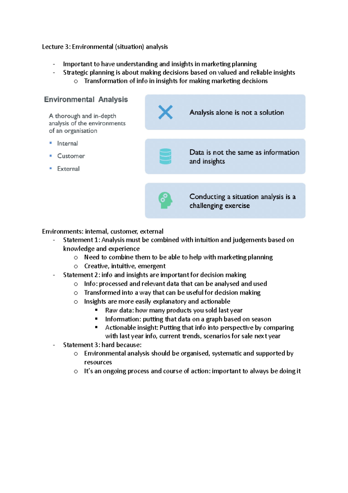 Lecture 3 - environmental analysis P.1 - Lecture 3: Environmental (situation) analysis Important ...