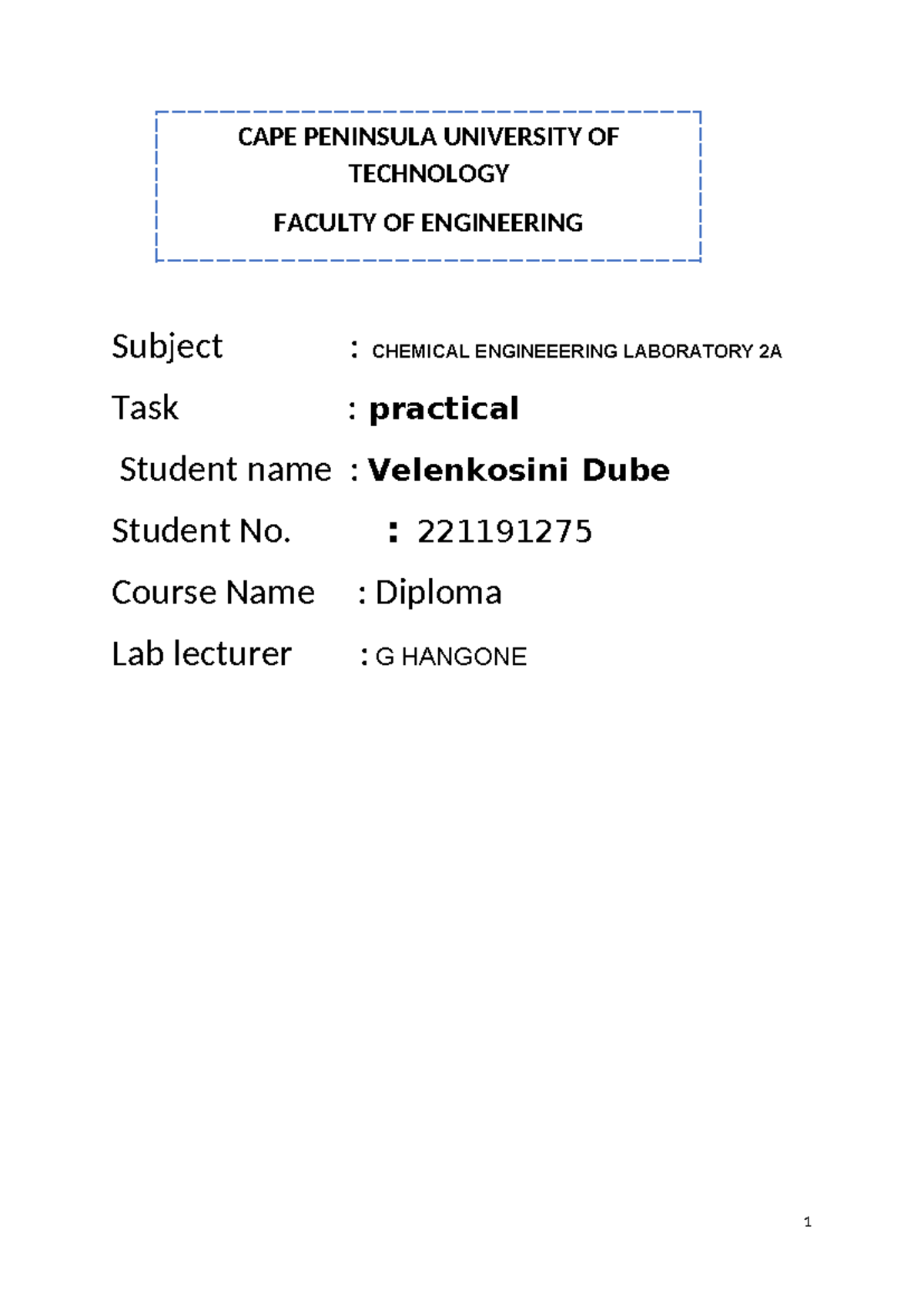 Drying practical report - Subject : CHEMICAL ENGINEEERING LABORATORY 2A ...
