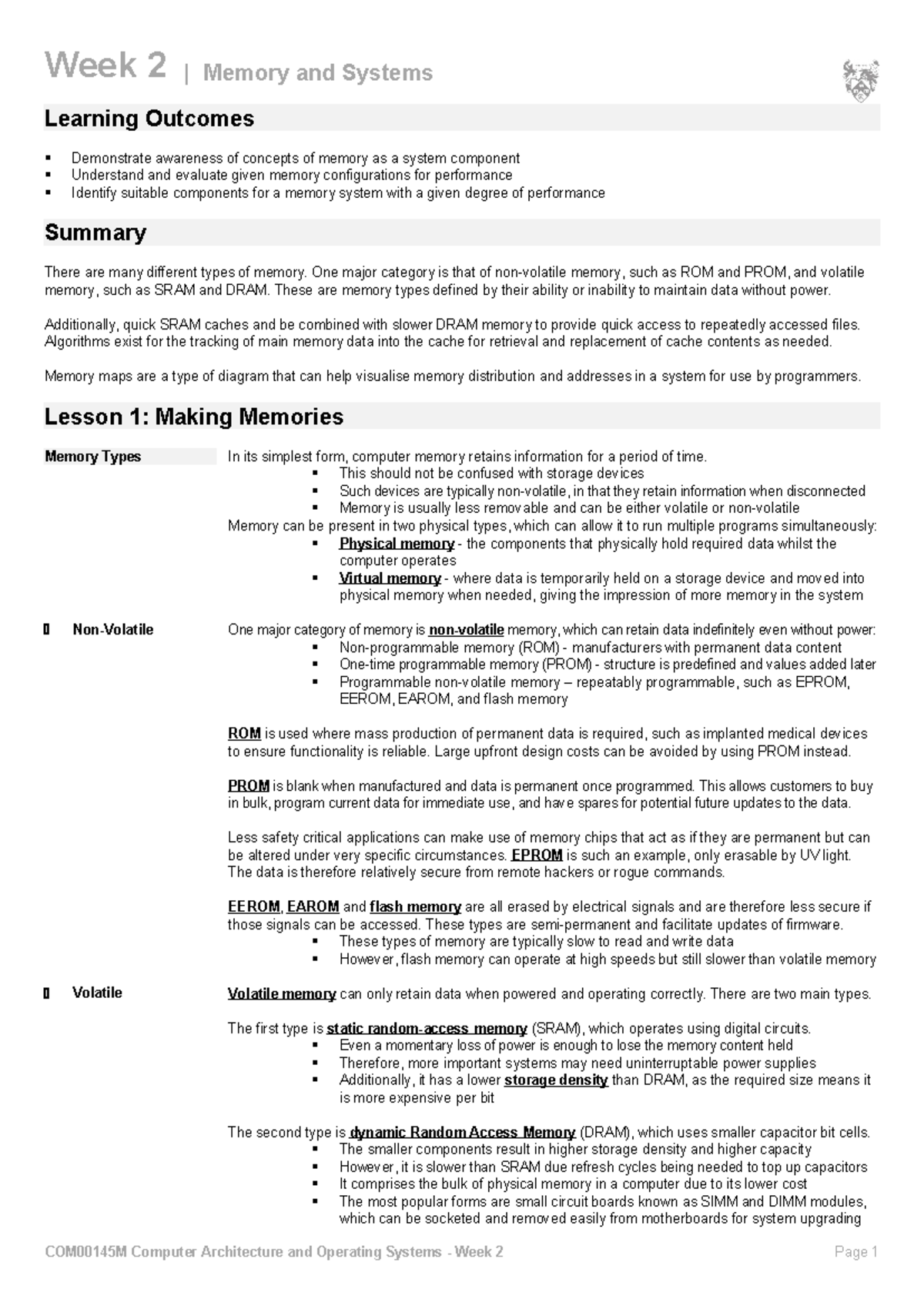 02 Computer Architecture and Operating Systems - Week 2 - Learning Outcomes Demonstrate ...
