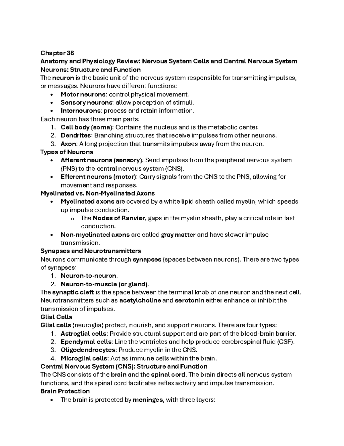 Chapter 38 - Chapter 38 Anatomy and Physiology Review: Nervous System ...