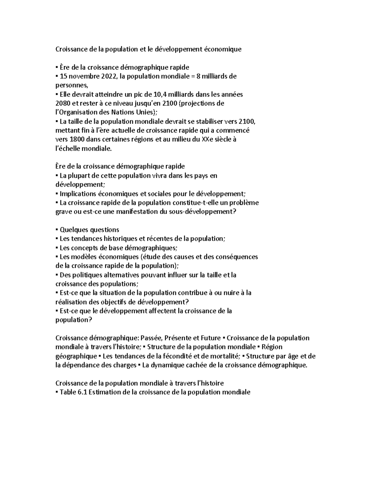 note du power point du cours - Croissance de la population et le ...