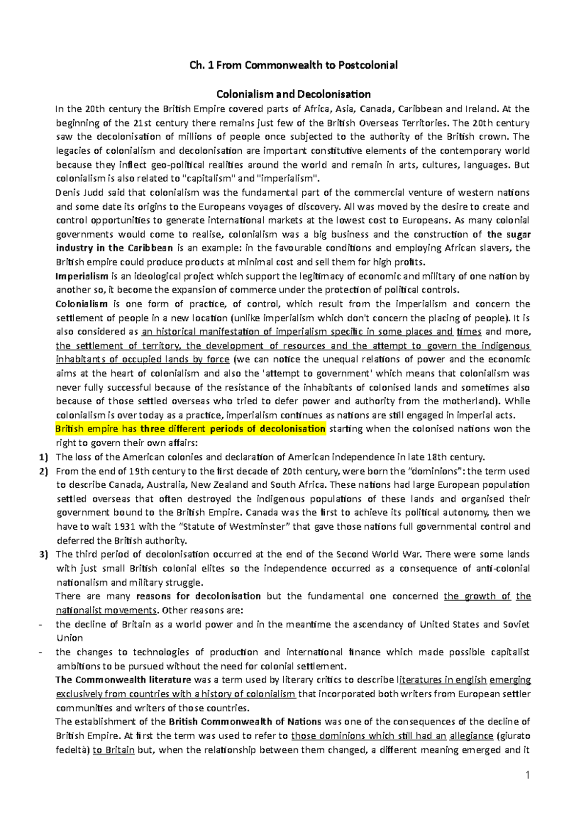 Beginning postcolonialism mcleod - Ch. 1 From Commonwealth to ...