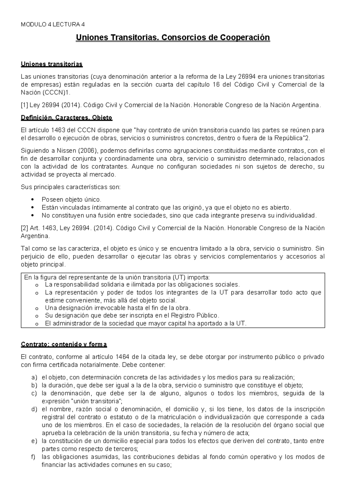 Modulo 4 Lectura 4 - MODULO 4 LECTURA 4 Uniones Transitorias. Consorcios de Cooperación Uniones ...
