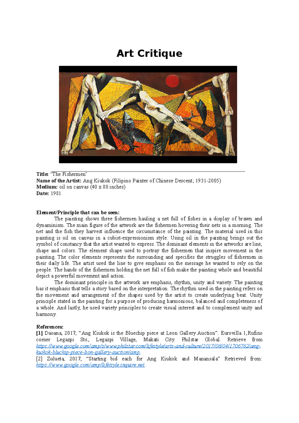 Art Critique - A short essay regarding on arts. - Art Critique Title ...