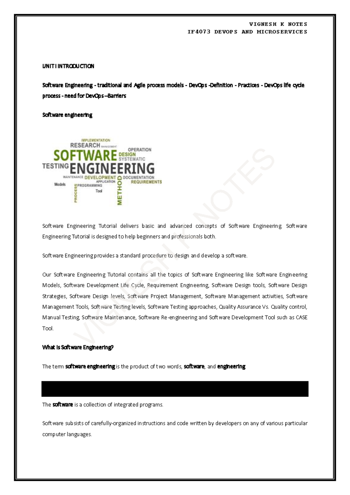 Devops - IF4073 DEVOPS AND MICROSERVICES UNIT I INTRODUCTION Software Engineering - traditional ...