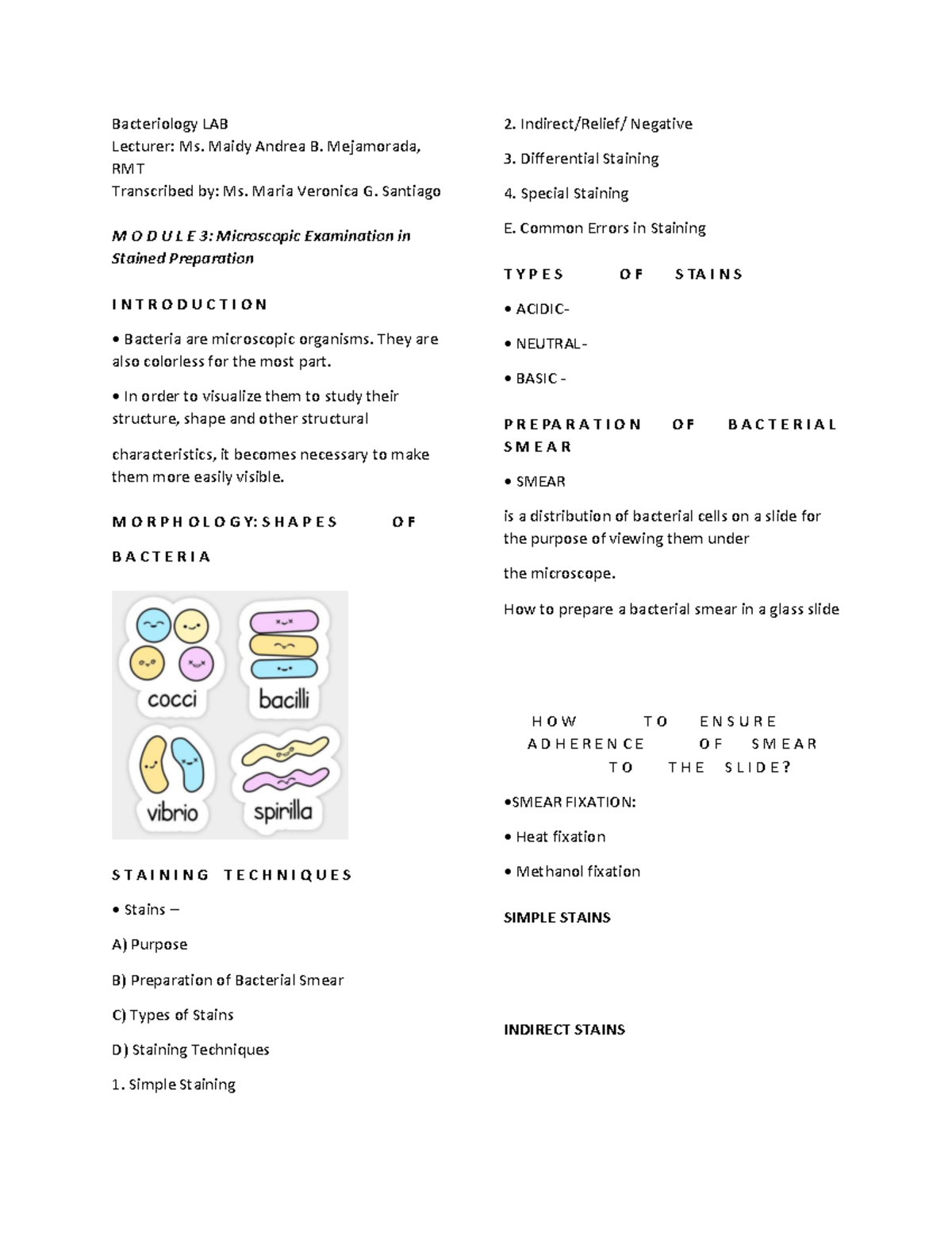 Bacteriology LAB module 3 trans - Bacteriology LAB Lecturer: Ms. Maidy ...