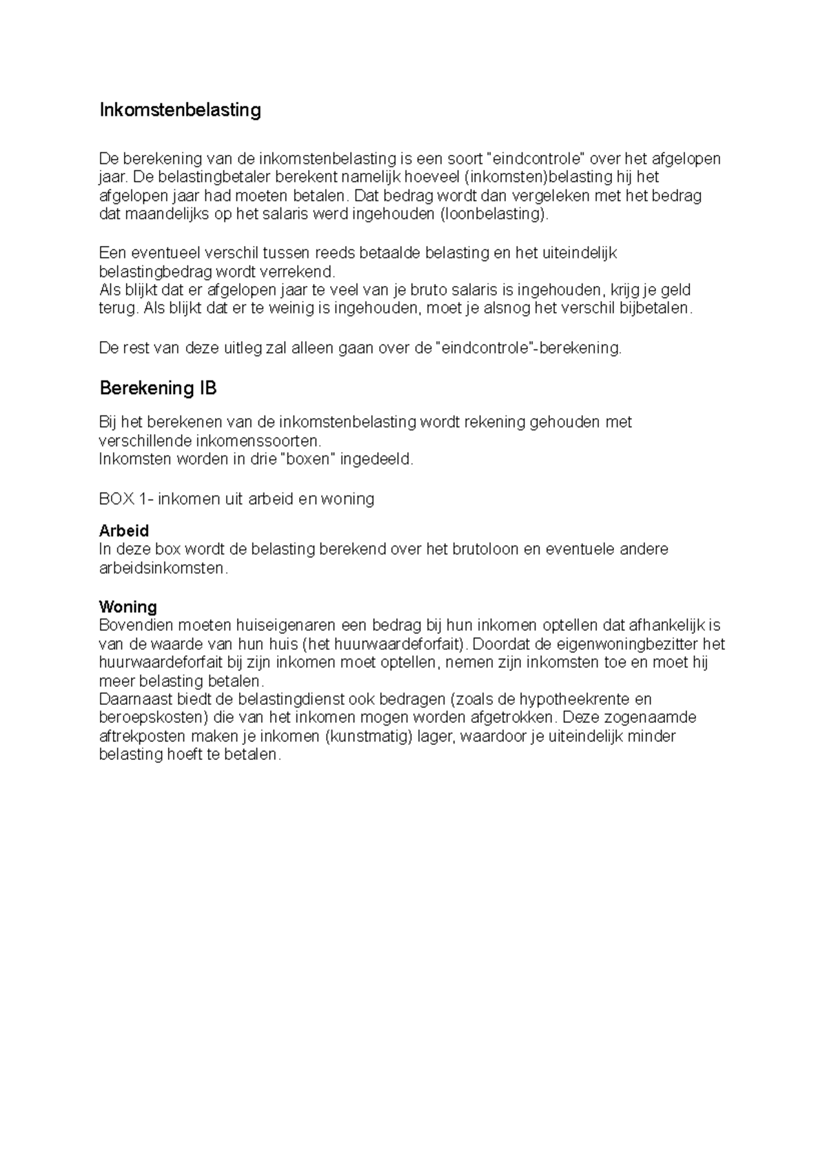 Belasting verdeling - Samenvatting over de verdeel boxen ...