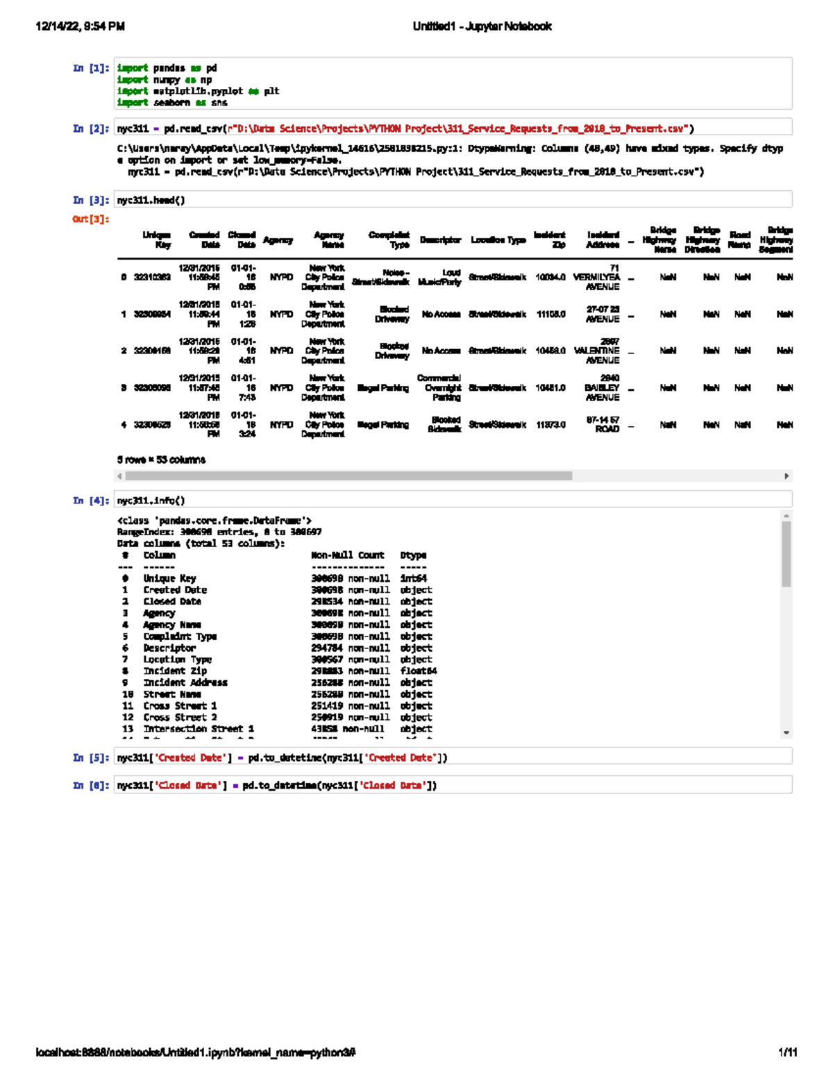 Python Project NYC - NYC 311 Service request analysis - Studocu