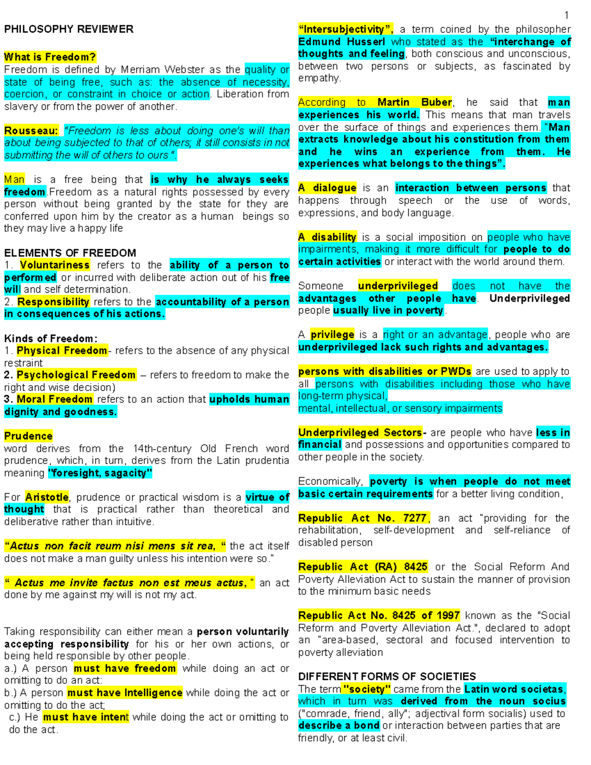 Philo Finals - none - PHILOSOPHY REVIEWER What is Freedom? Freedom is ...