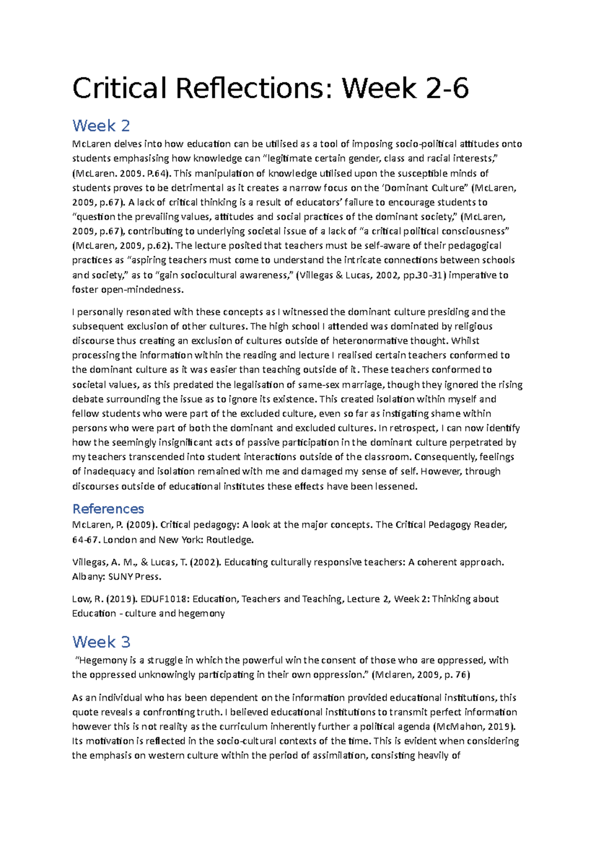 critical reflections - Critical Reflections: Week 2-6 Week 2 McLaren ...