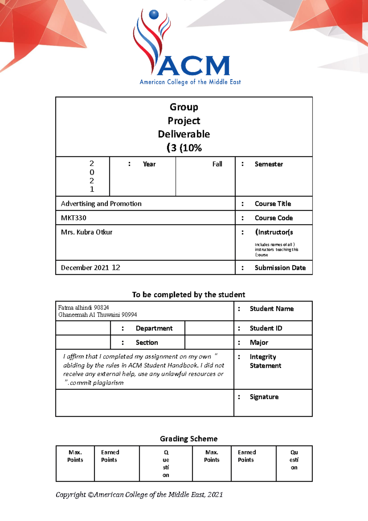 MKT330 Fall21 Deliverable 3 Guidelines - Group Project Deliverable ( 3 ...