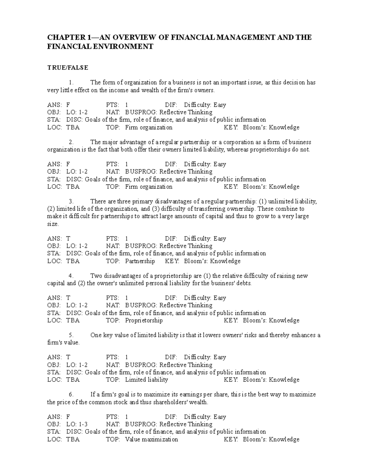 CHAPTER 1—AN OVERVIEW OF FINANCIAL MANAGEMENT AND THE FINANCIAL ...