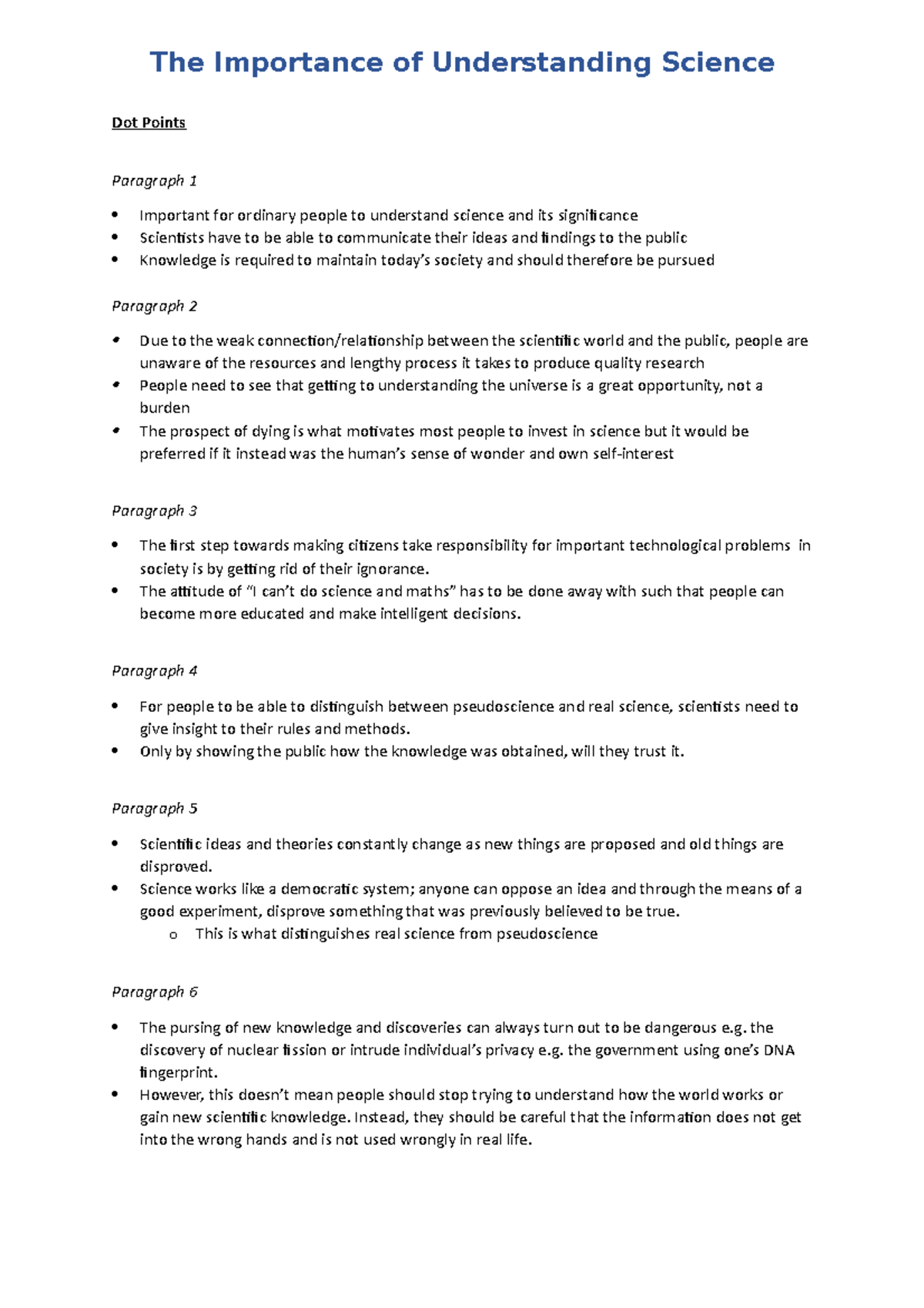 Uni Science Thingy - tut activity answers - The Importance of ...