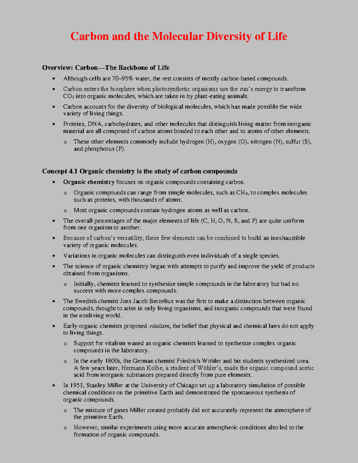 Carbon and the diversity of life - Carbon and the Molecular Diversity ...