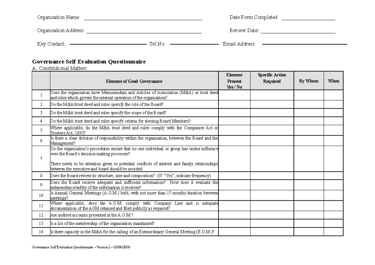 Governance self evaluation questionnaire version 3 sept 2016 ...