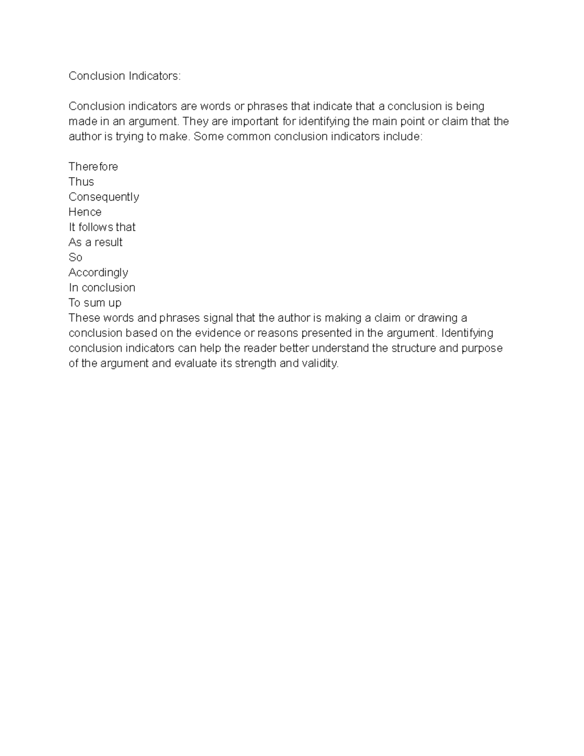 Conclusion Indicators - Conclusion Indicators: Conclusion indicators ...