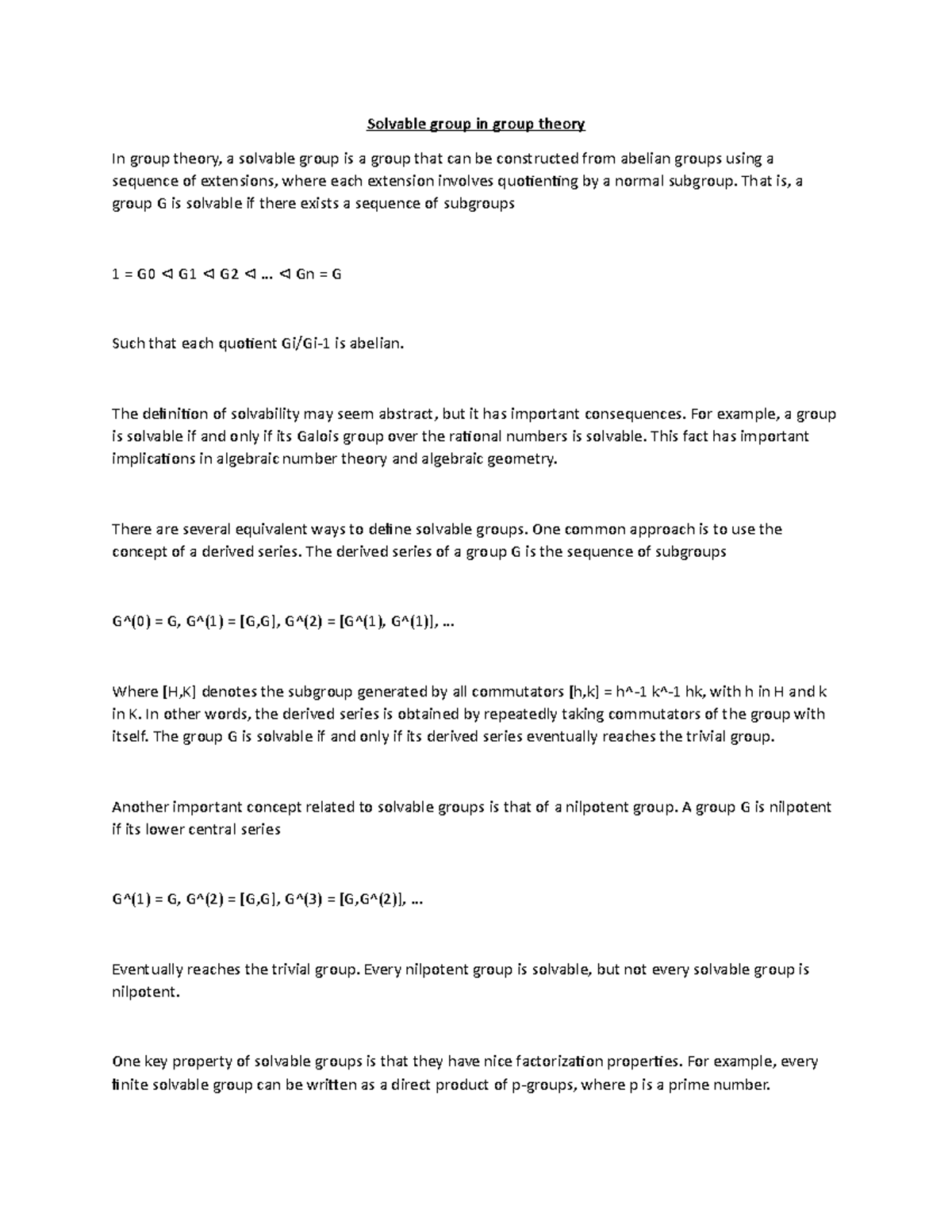 Solvable group in group theory - In group theory, a solvable group is a group that can be - Studocu