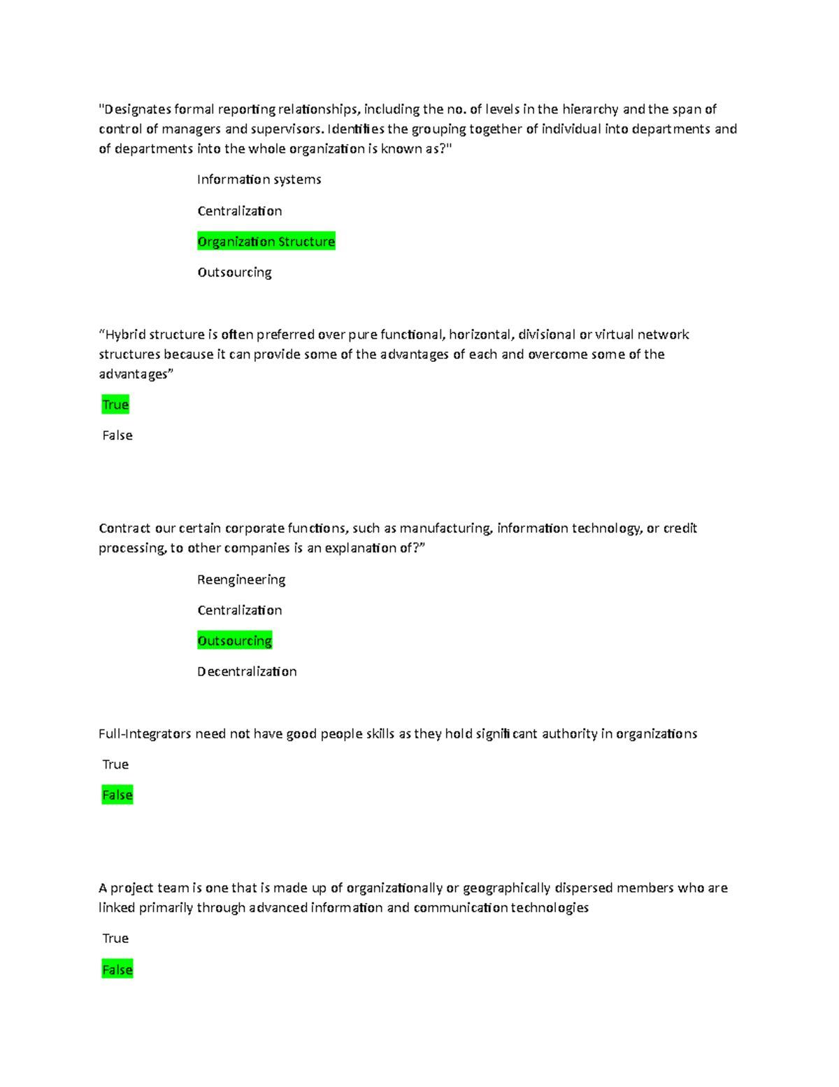 OTD QUIZ 3 - helpful - "Designates formal reporting relationships ...