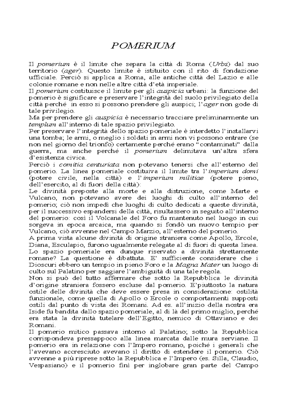 Qualche approfondimento - POMERIUM Il pomerium il limite che separa la ...