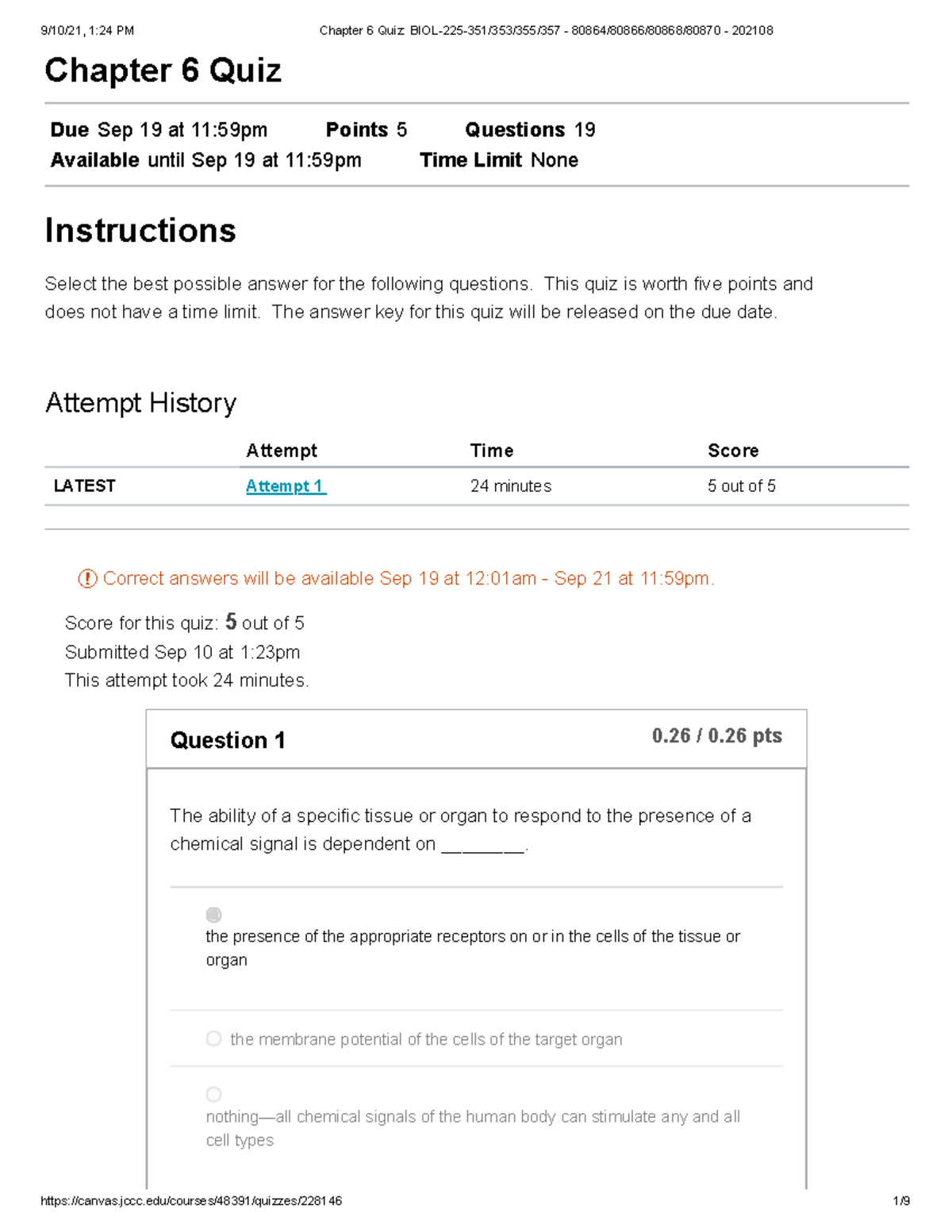 Chapter 6 Quiz - quiz - BIOL 225 - JCCC - Studocu