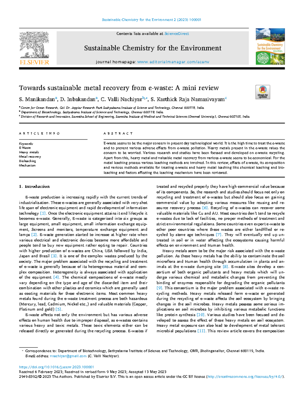 1-s2 - Chemistry - Sustainable Chemistry for the Environment 2 (2023 ...