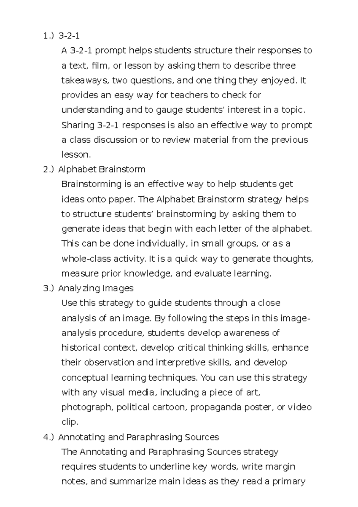 Srategies 321 a to - 1.) 3-2- A 3-2-1 prompt helps students structure ...