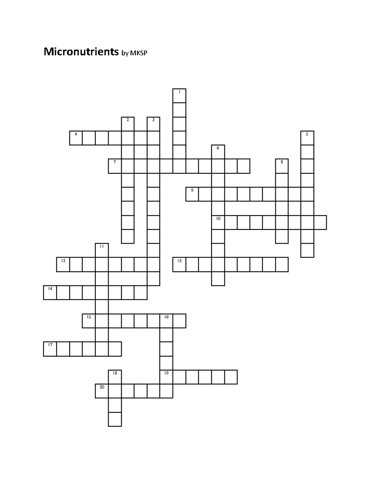 Micronutrients Worksheet - Micronutrients by MKSP - Across 4. It is the ...