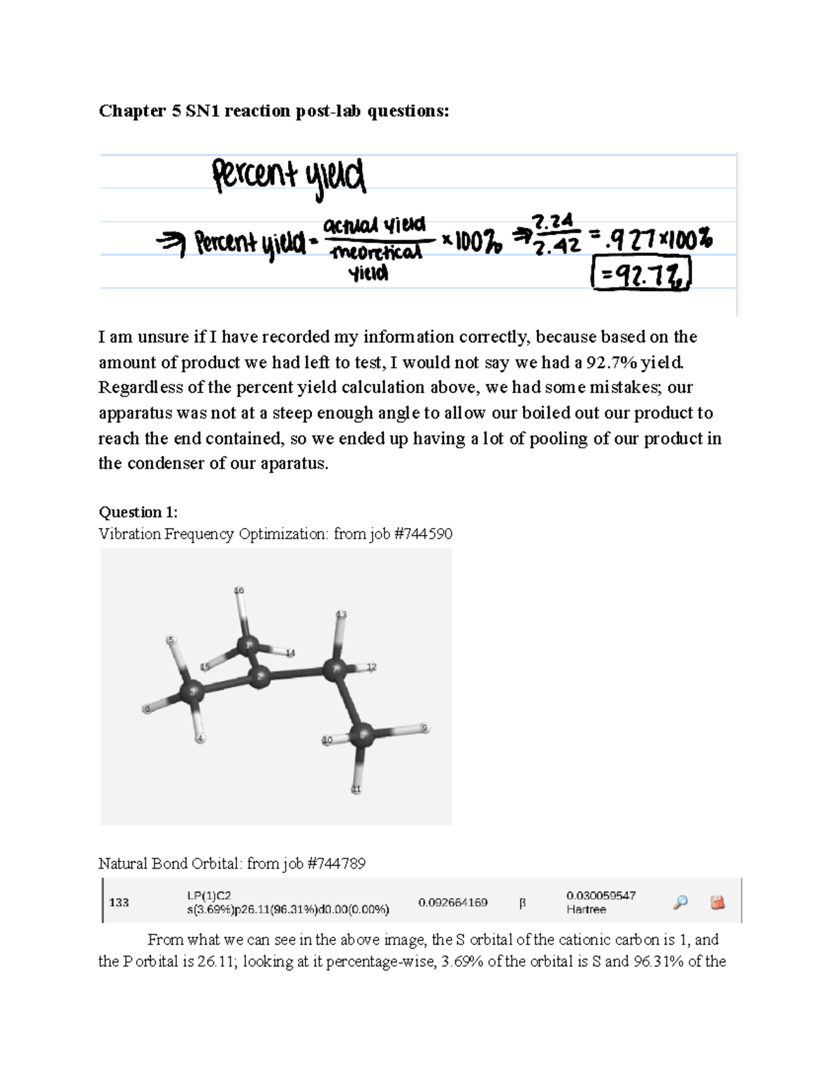 Chapter 5 (SN1) Post-lab - Chapter 5 SN1 reaction post-lab questions: I ...