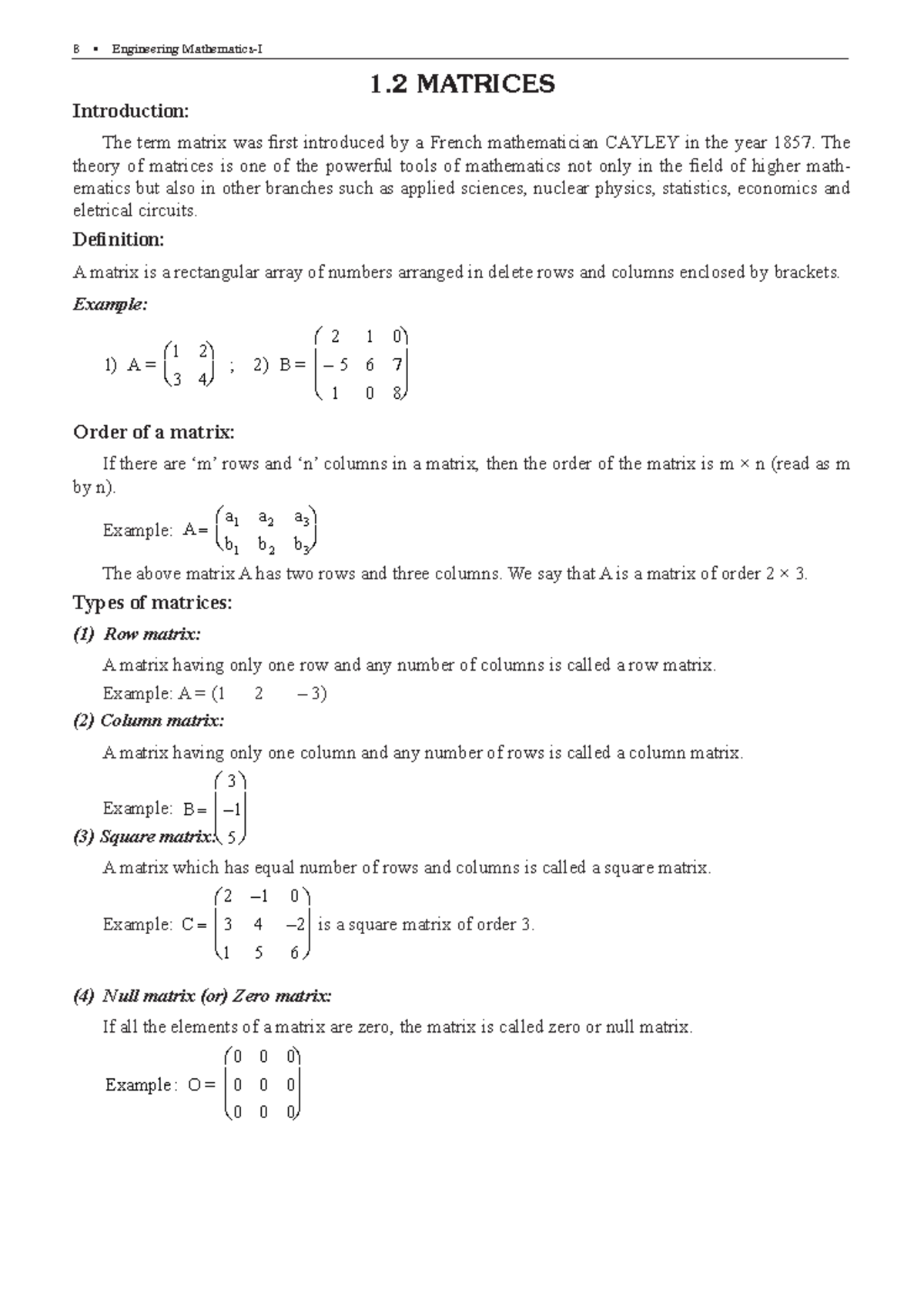 Matrices & Binomial - 8 Engineering Mathematics-I 1 MATRICES ...