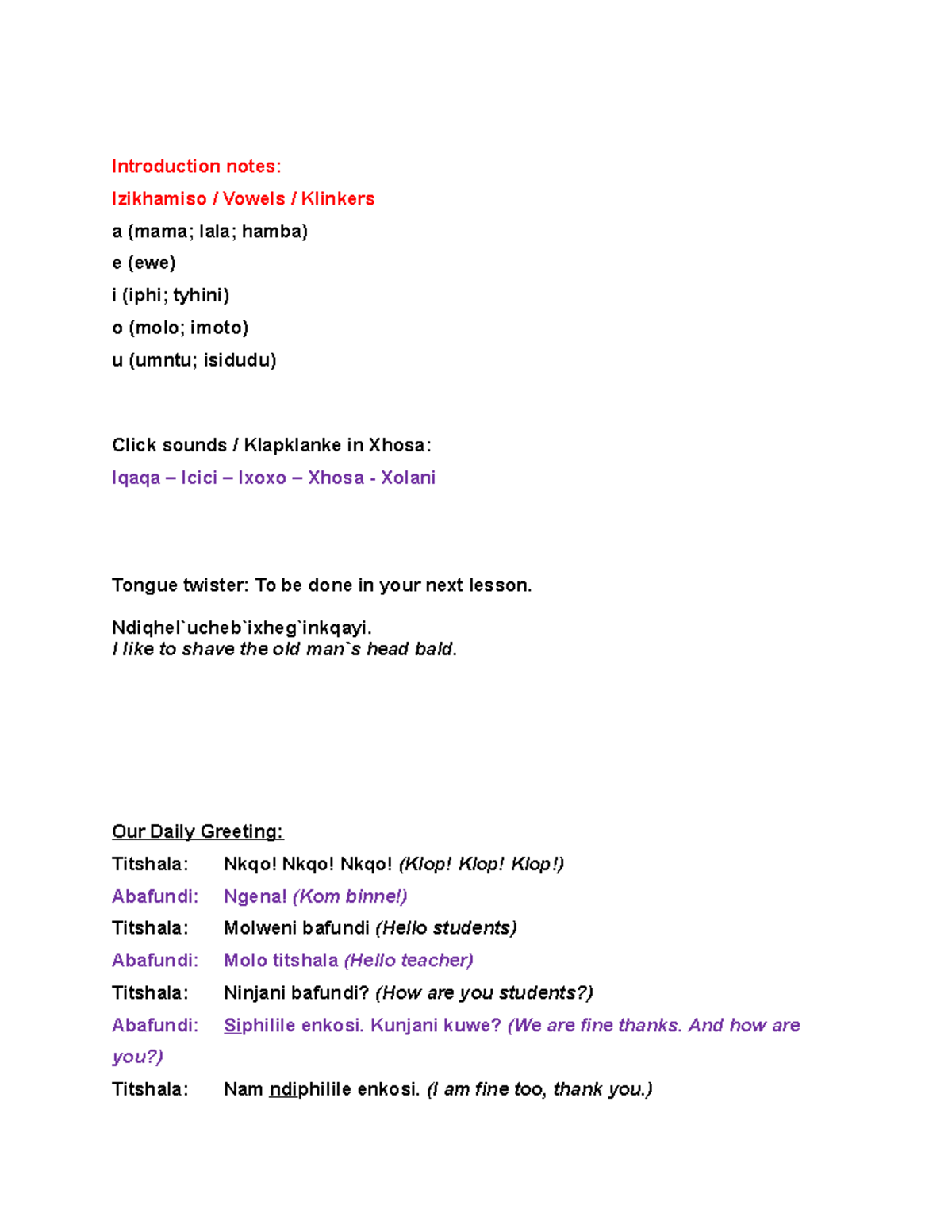 2nd year Introduction Notes 2019 - Introduction notes: Izikhamiso ...