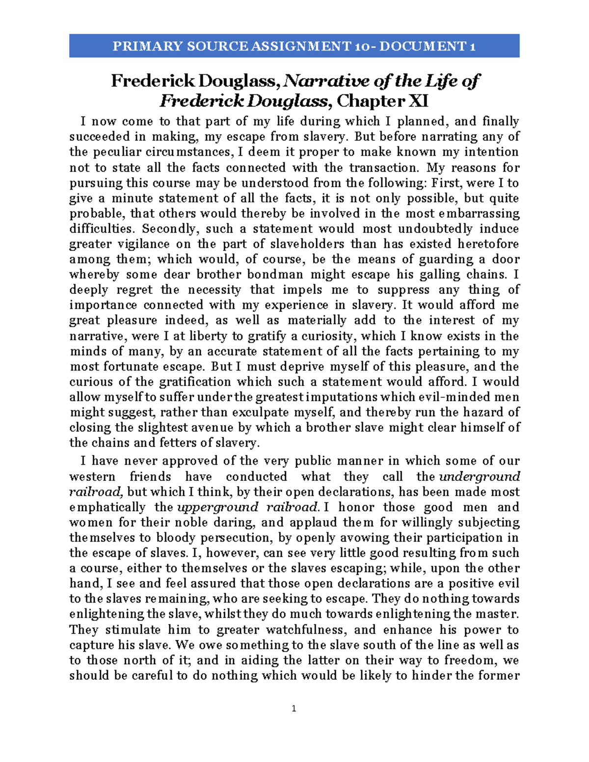 Narrative of the Life of Frederick Douglass, Chapter XI - But before ...
