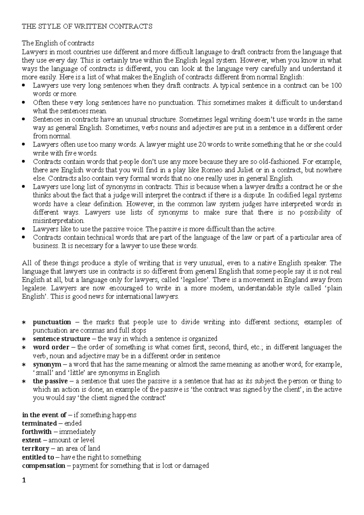 Understanding Contract section 6a - THE STYLE OF WRITTEN CONTRACTS The ...